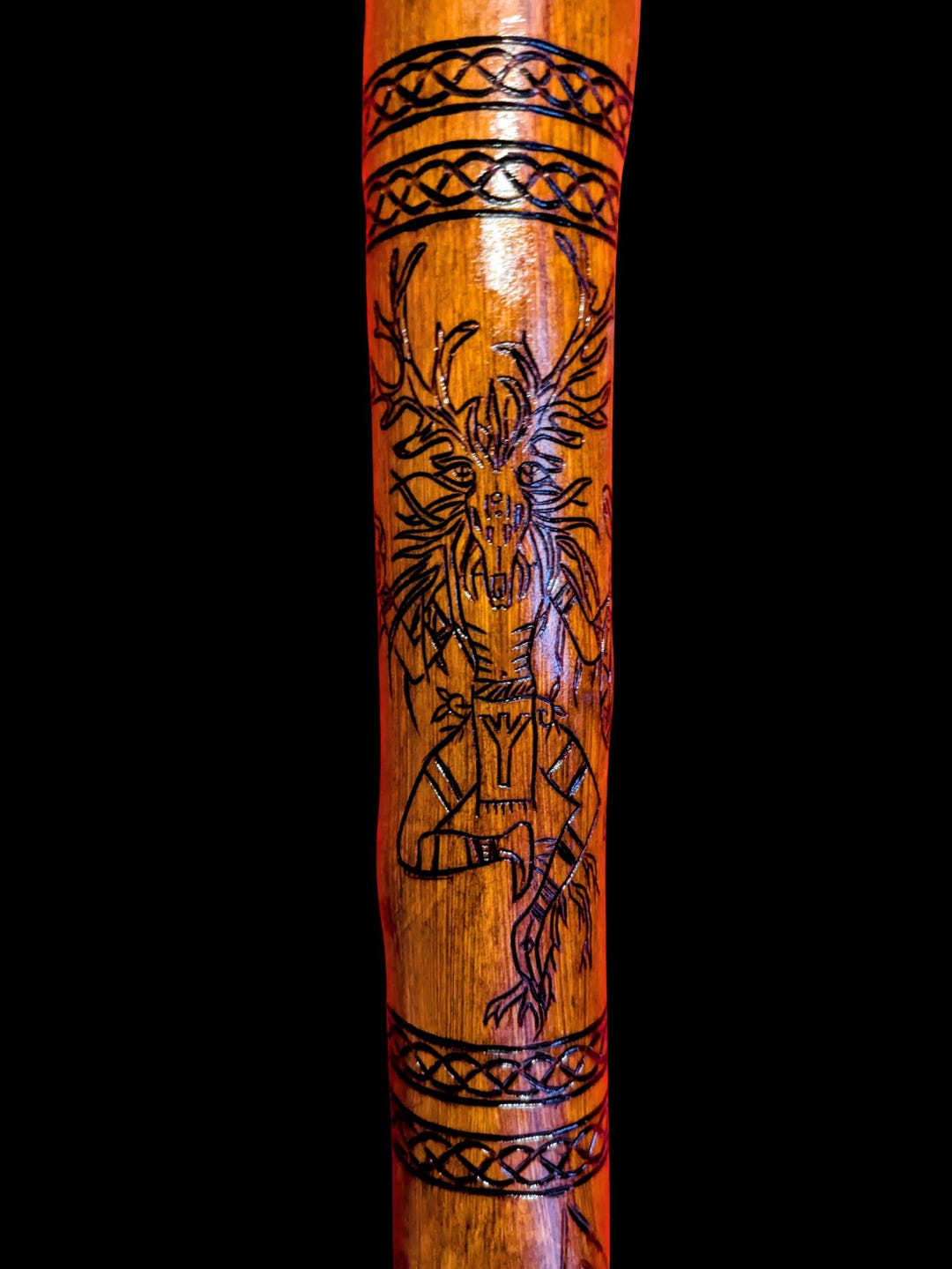 Wooden Walking Stick - Cernunnos Horned Celtic God With Serpent ...