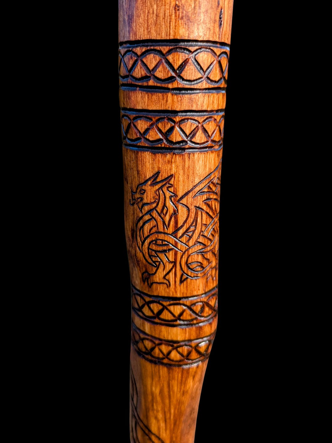 Celtic Dragon Ritual Staff/walking Stick –hand-carved Birch Wood With ...