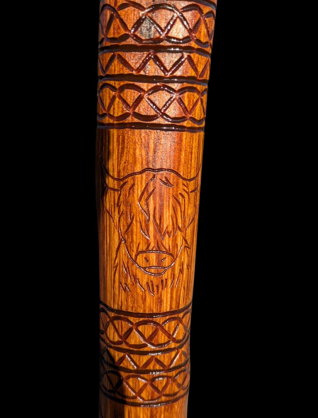 Scottish Highland Cow Ritual Staff/walking Stick – Hand-carved Rowan ...