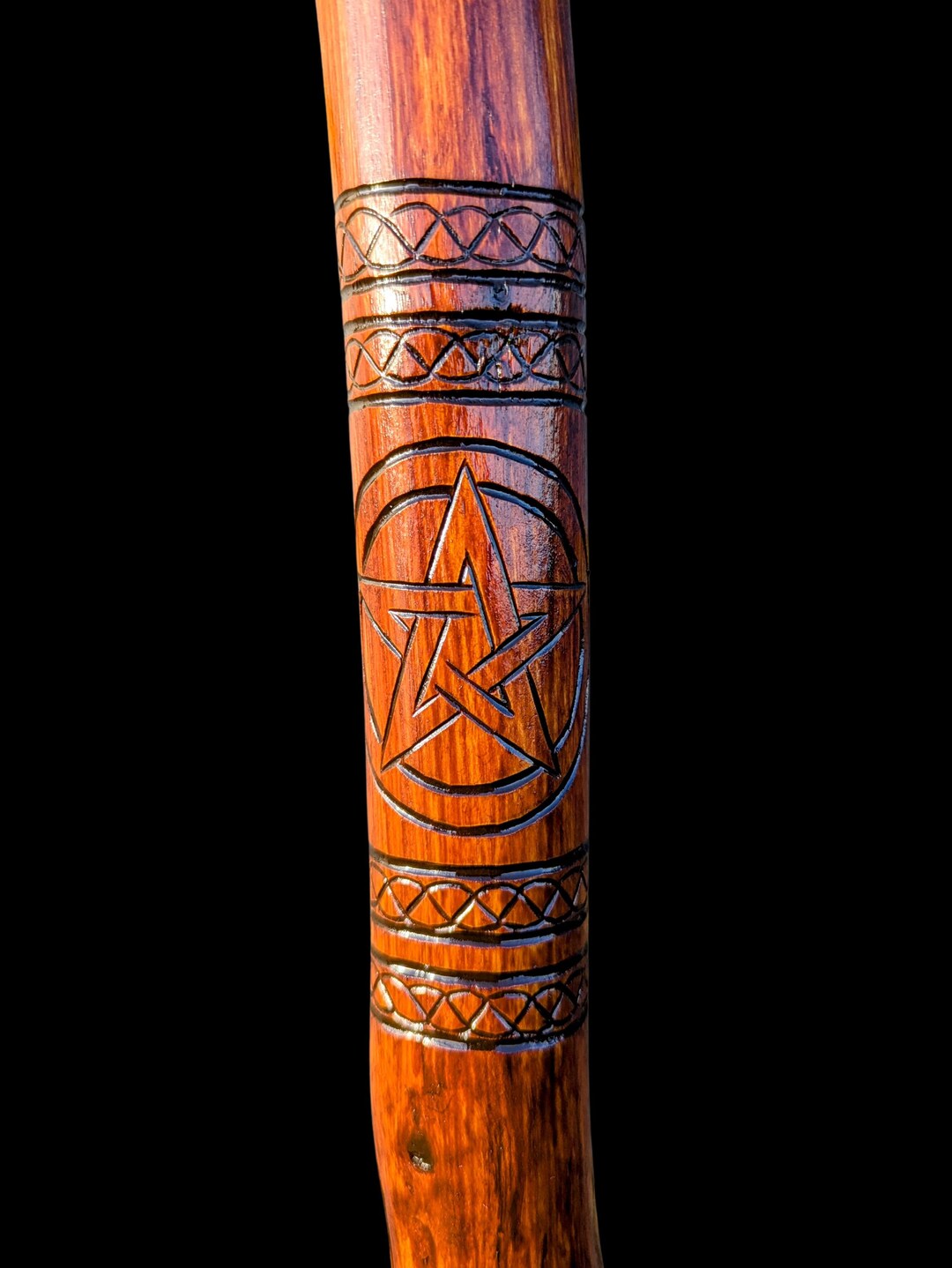 Pentagram Walking Stick/ritual Staff –hand-carved Birch Wood With ...