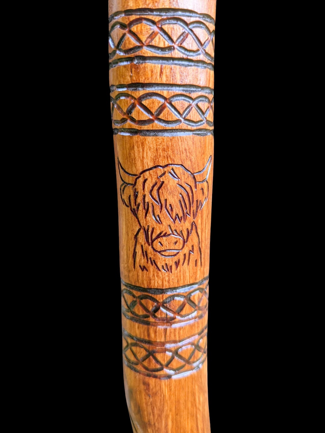 Hand Carved Highland Cow Birch Staff: Celtic Knot Walking Stick - Etsy