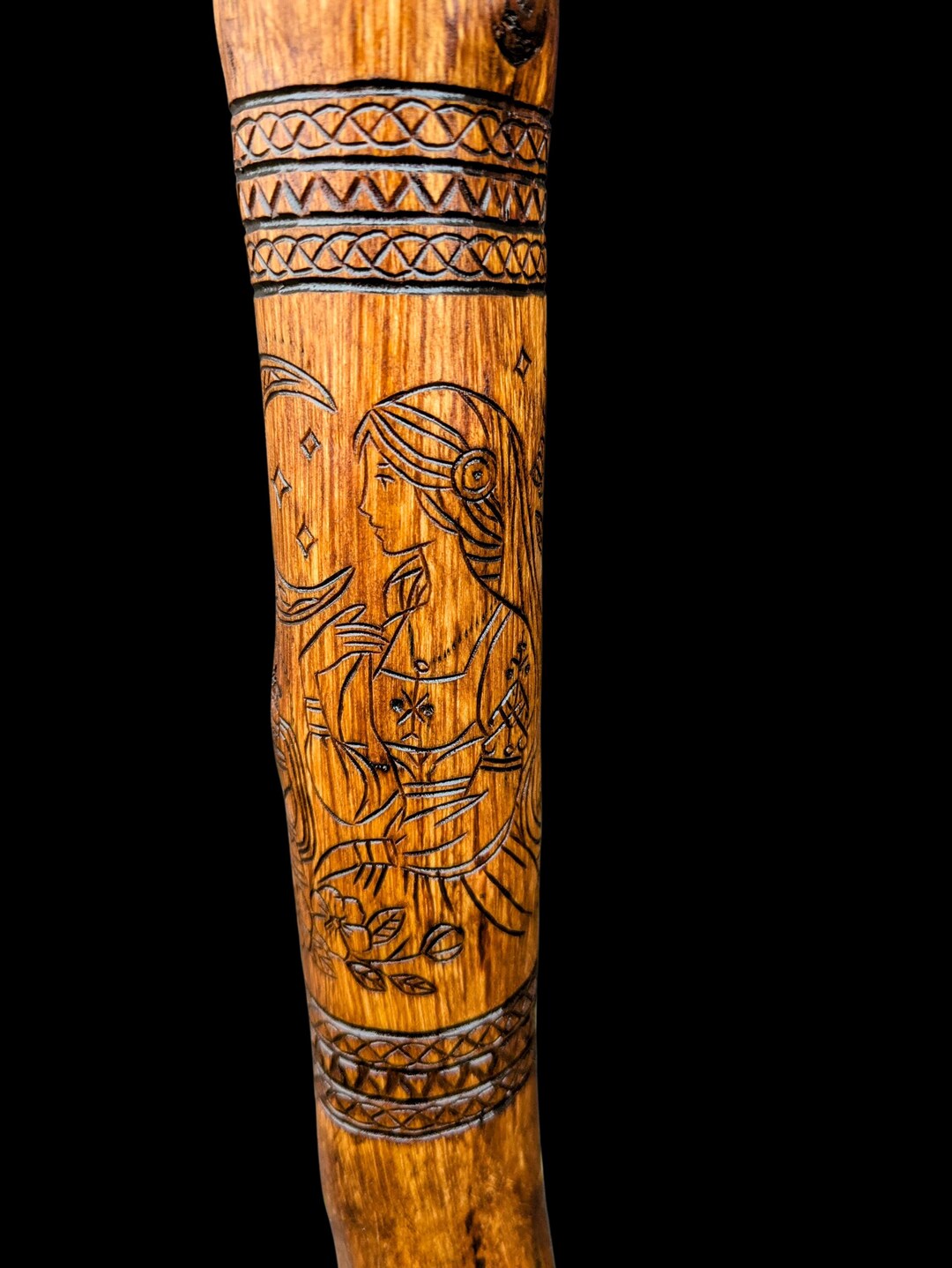 Princess Vasilisa With Moon and Slavic Symbols Hand Carved Ritual Staff ...