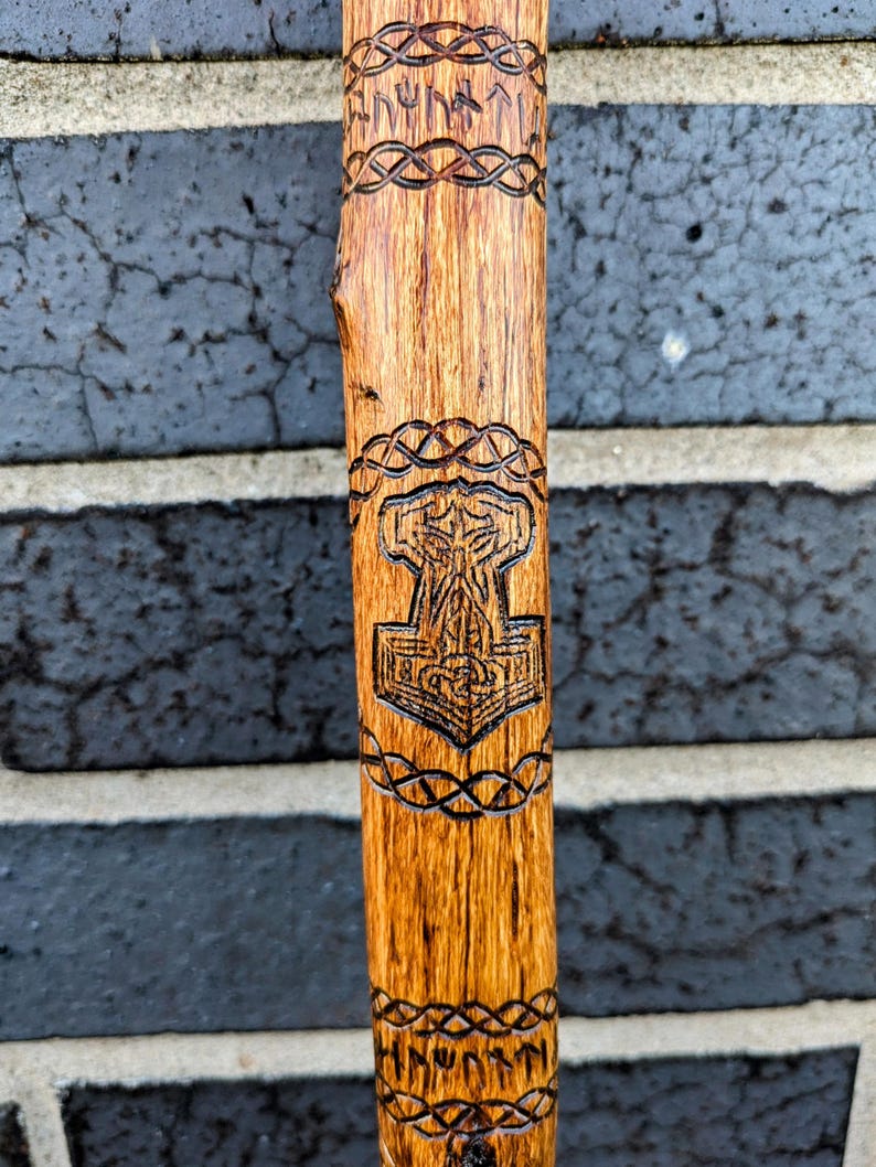 Mjölnir, Hammer of Thor Viking Walking Stick Hand-carved Runic Ritual ...