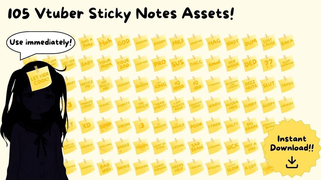 105 Vtuber Sticky Note Set, Cute Funny Stream Overlay, Vtuber Stream ...