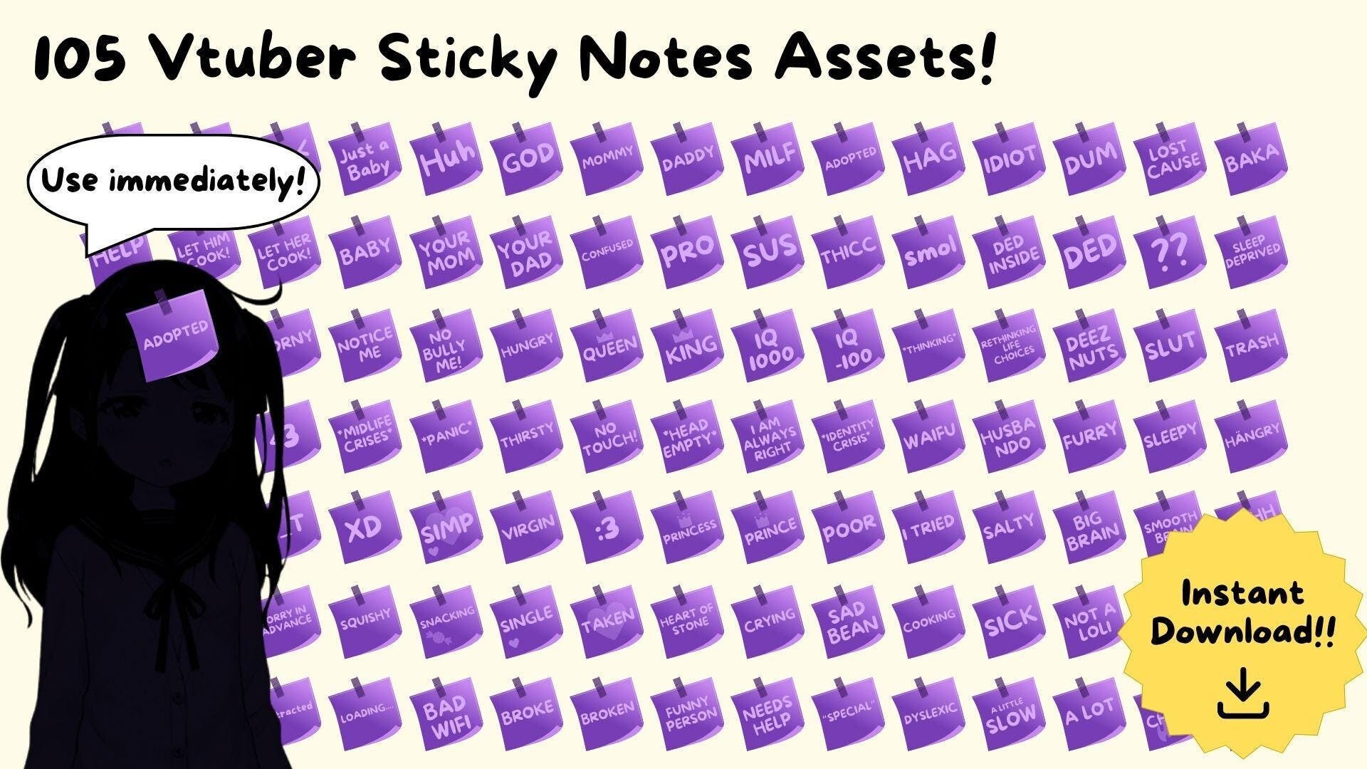 105 Vtuber Sticky Note Set, Cute Funny Stream Overlay, Vtuber Stream ...