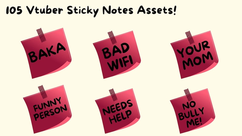 105 Vtuber Sticky Note Stream Overlay, PNG Streamer Asset (digital File ...