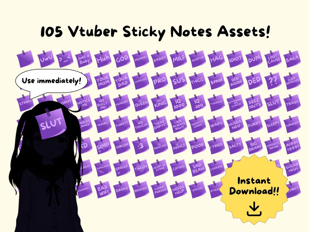 Vtuber Sticky Note Stream Overlay, 105 Lustige PNG Dateien (Digitale ...