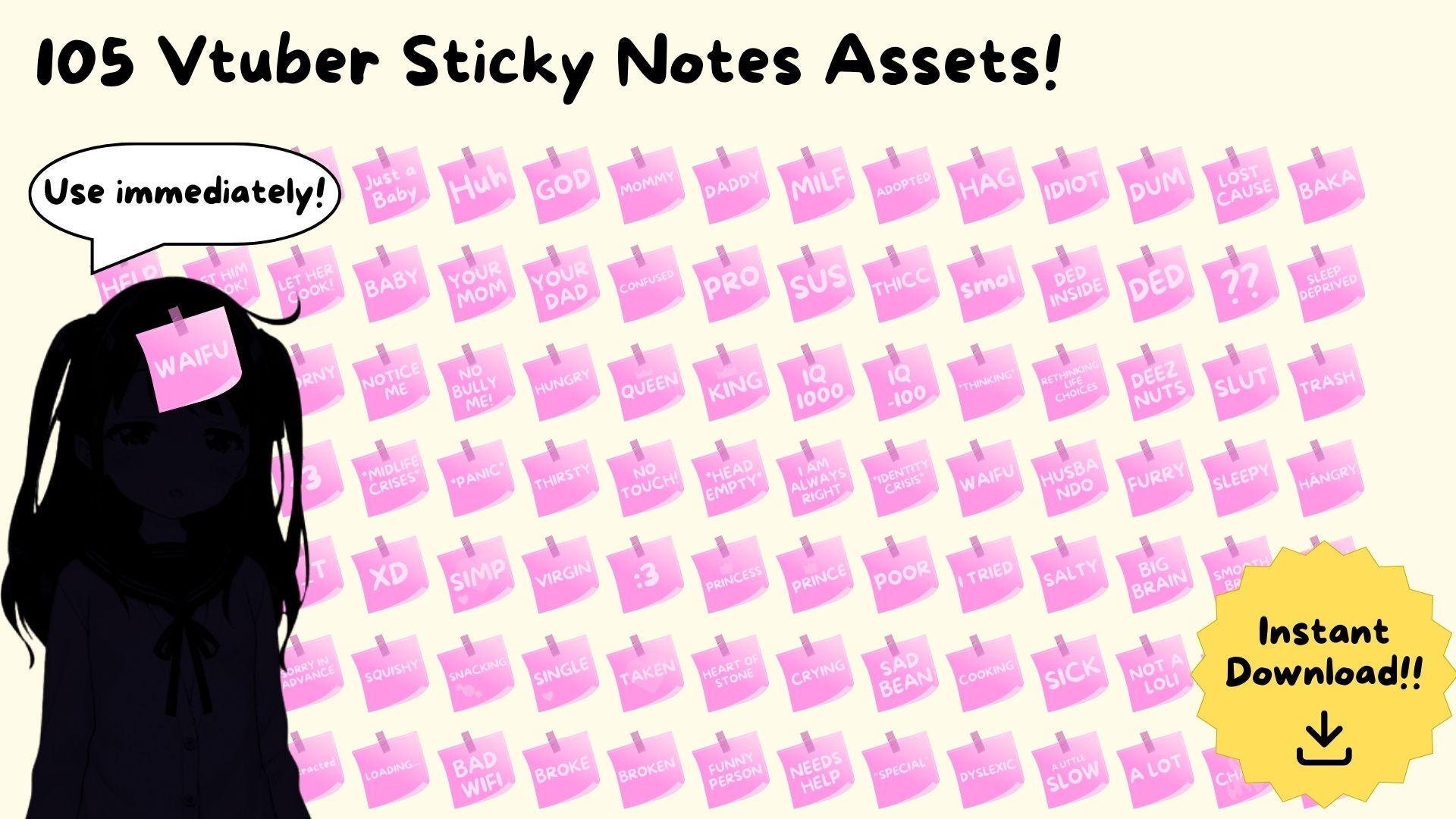 105 Vtuber Sticky Note Set, Cute Funny Stream Overlay, Vtuber Stream ...