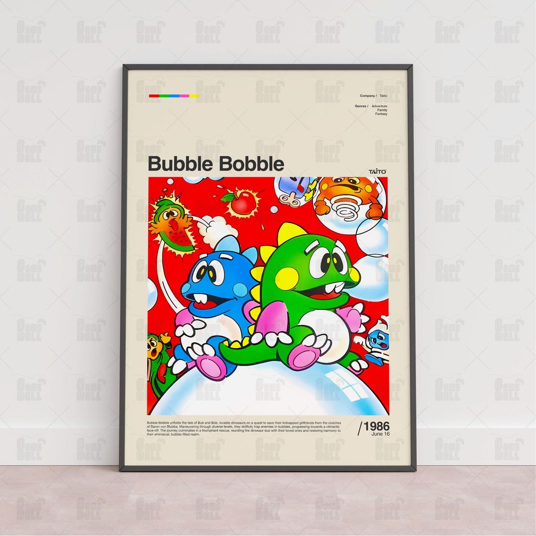 Bubble Bobble Poster, Gaming Room Poster, Gaming Wall Poster, Gaming ...