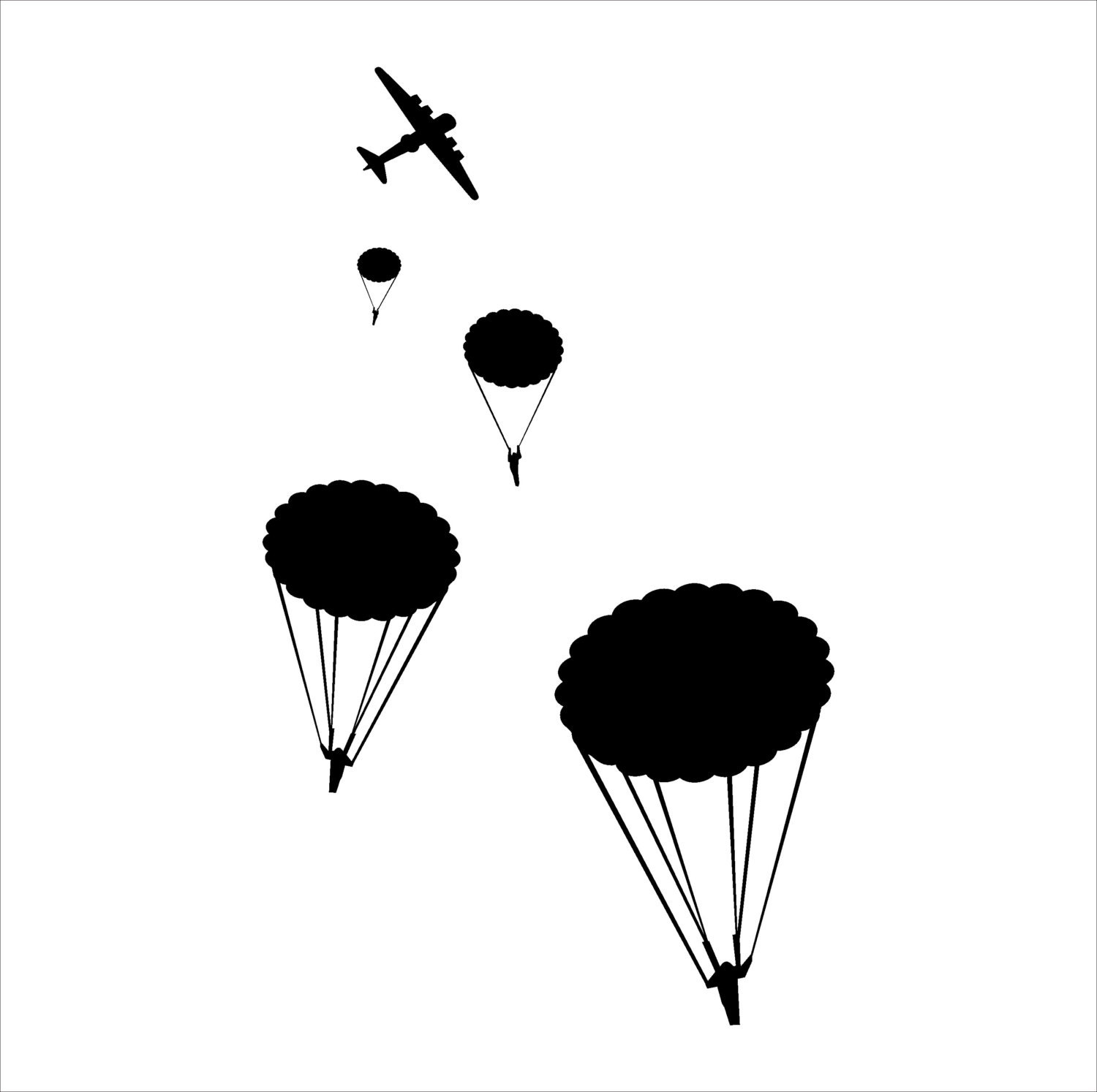 Parachute Jumpers Landing Skydivers Gliding in the Air Vinyl Wall ...