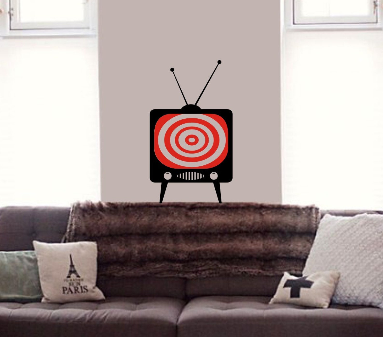 Vintage Television Pattern Vinyl Wall Decal Psychedelic 60's Video Art ...