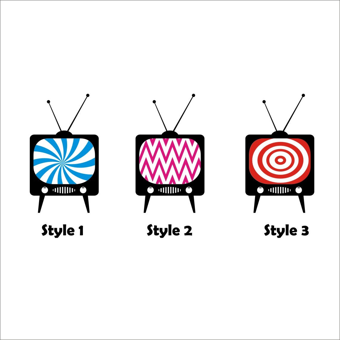 Vintage Television Pattern Vinyl Wall Decal Psychedelic 60's Video Art ...