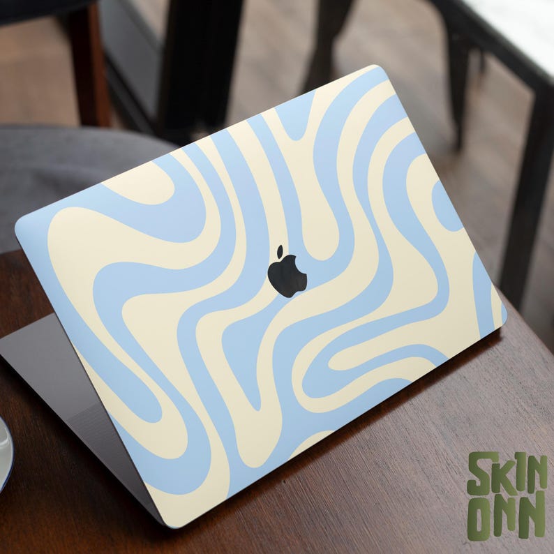 Stylish Blue and Cream Wave Pattern MacBook Skin - Protective Laptop ...