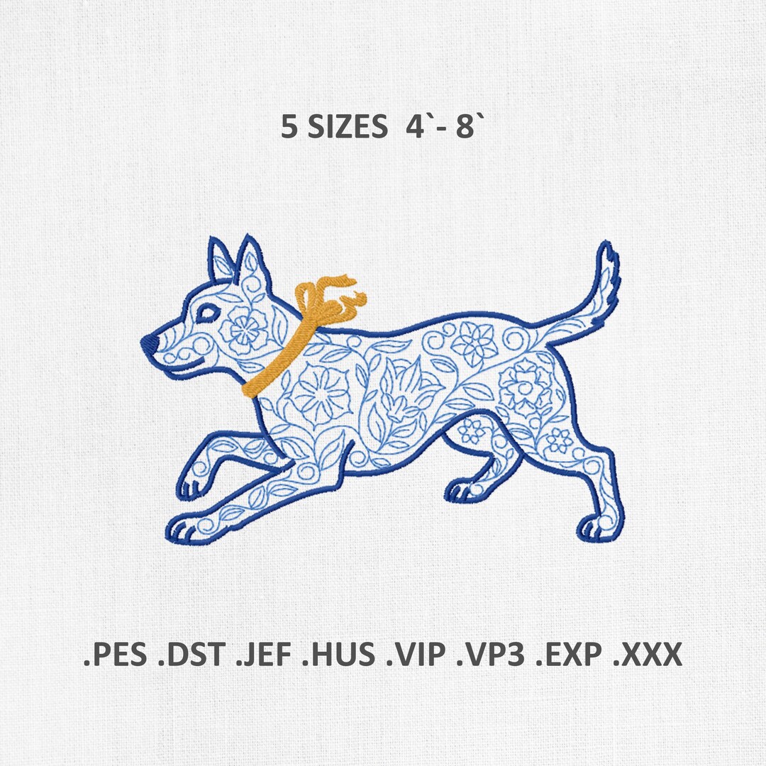 Dog Machine Embroidery Designs, Chinoiserie PES DST Files - Etsy
