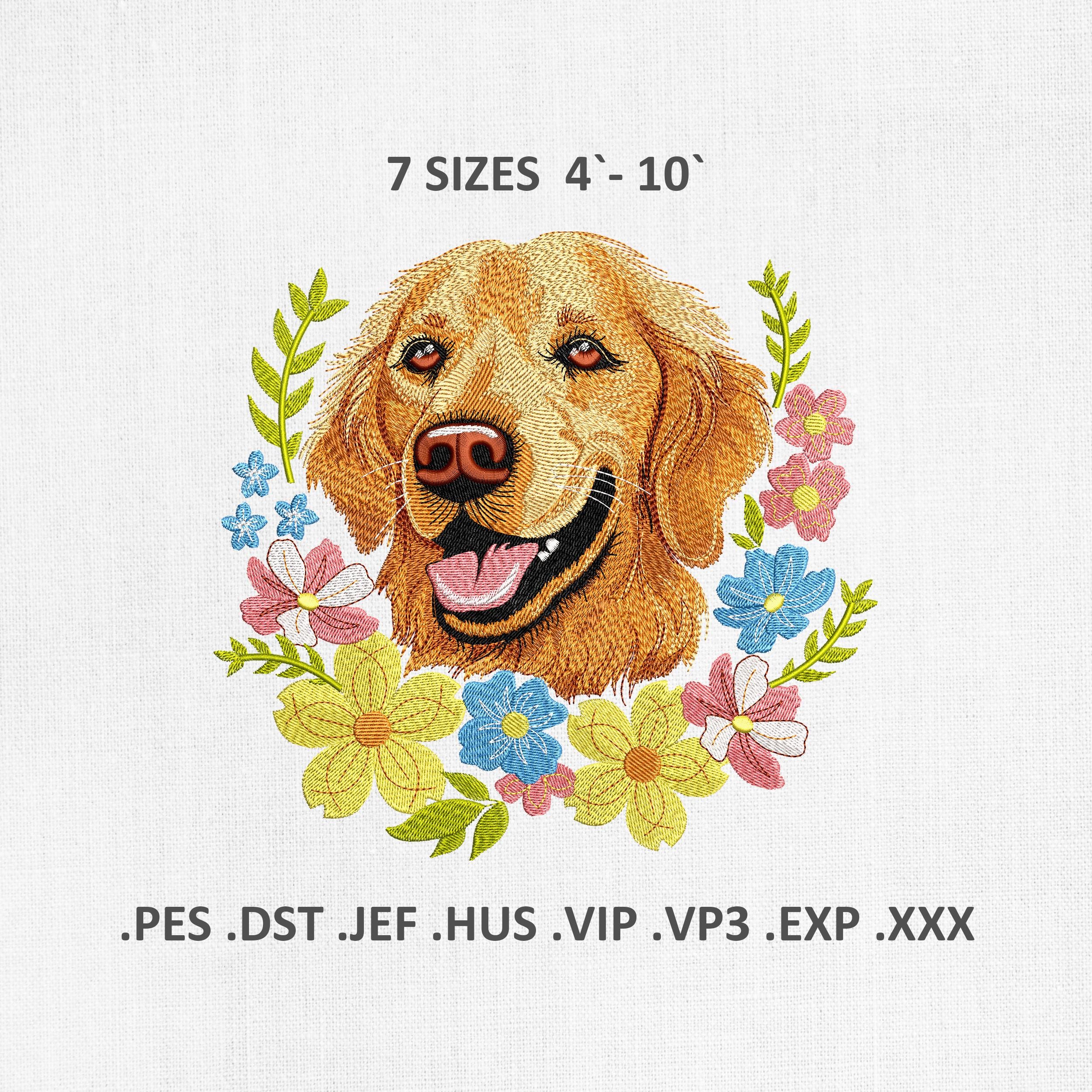 Floral Golden Retriever Machine Embroidery Designs, Labrador PES DST ...
