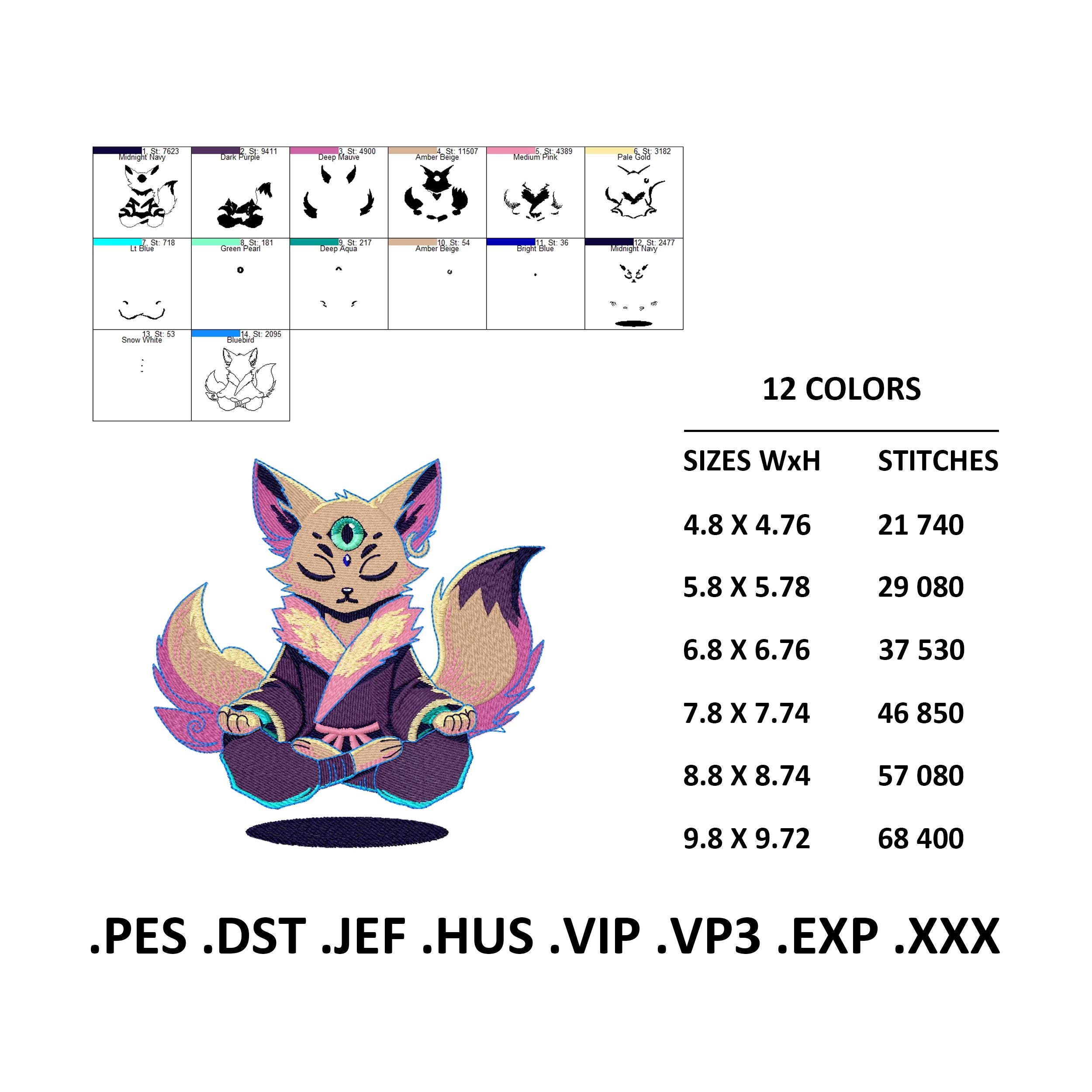 Kitsune Fox Third Eye Machine Embroidery Designs: Japanese Anime PES ...