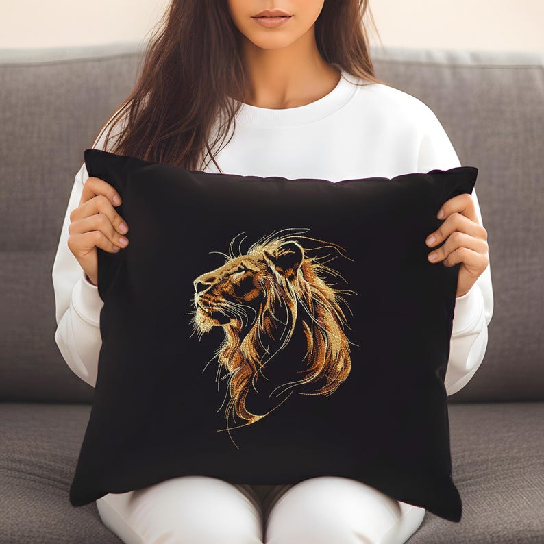 Lion Head Machine Embroidery Design, Wild Cat PES DST Files, for Dark ...
