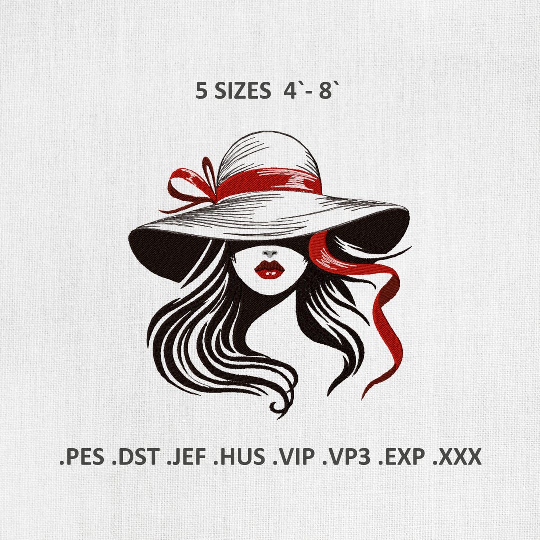 Woman in Hat Machine Embroidery Designs, Elegant Lady PES DST Files - Etsy