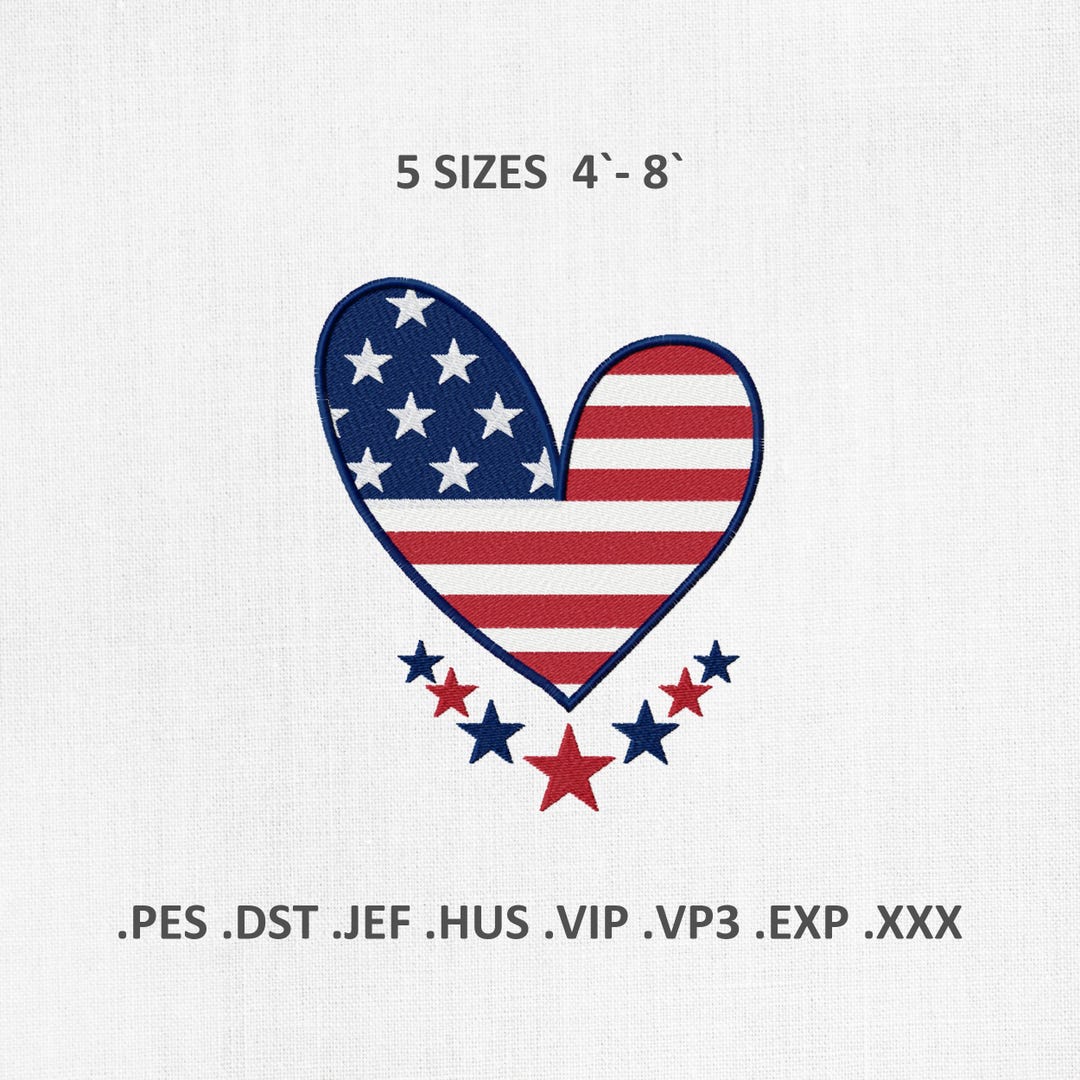 Heart USA Flag Machine Embroidery Design, 4th of July PES DST Files - Etsy