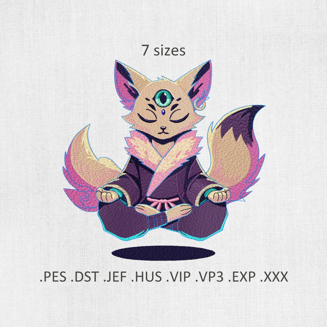 Kitsune Fox Third Eye Machine Embroidery Designs, Japanese Kawaii ...
