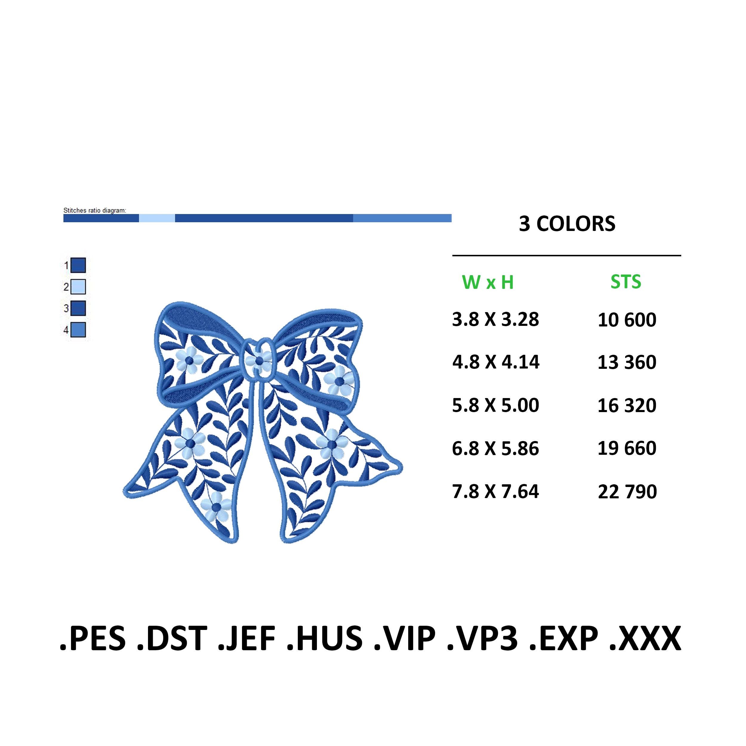 Chinoiserie Bow Machine Embroidery Design, Coquette Bow PES DST Files ...