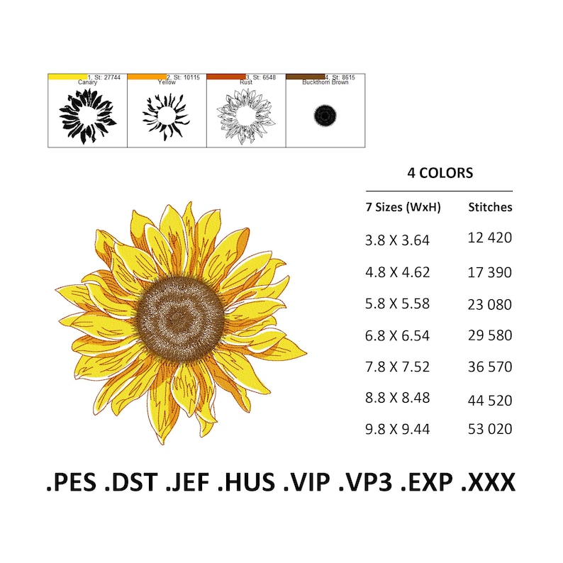Sunflower Machine Embroidery Designs, Summer Floral PES DST Files - Etsy