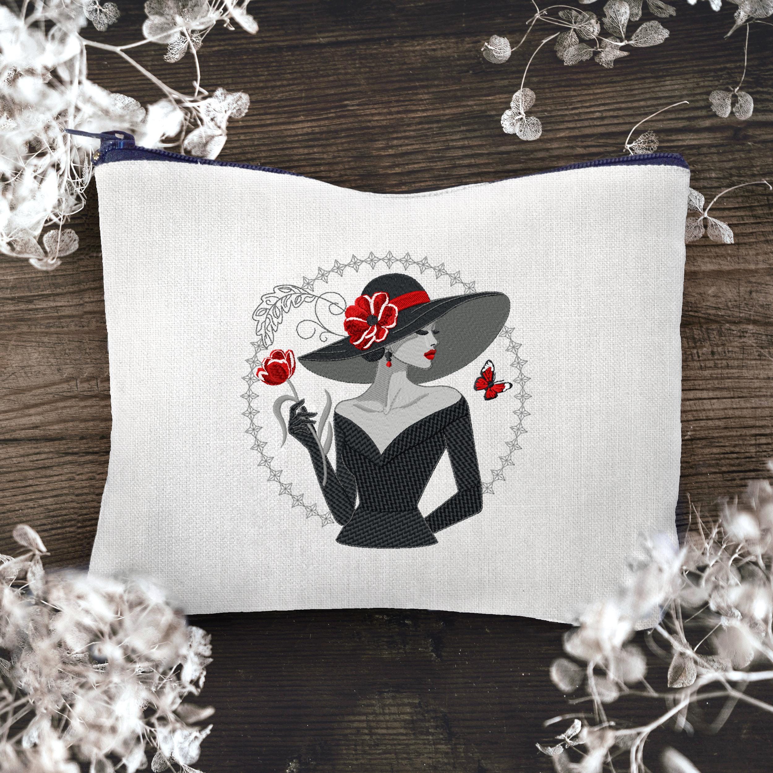 Elegant Woman Set Machine Embroidery Designs, Lady in Hat PES DST Files ...