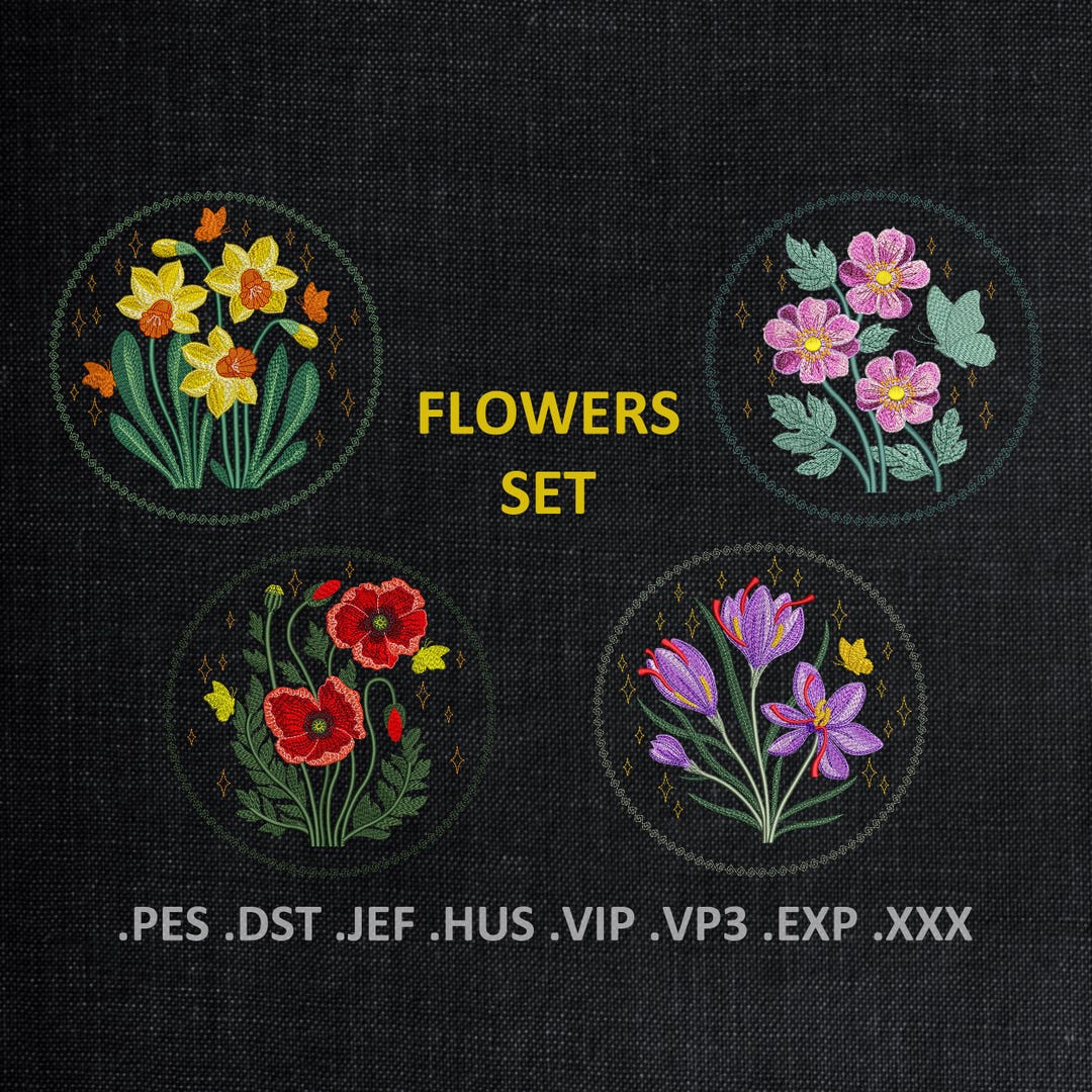 Meadow Flowers Machine Embroidery Designs, Floral Bundle PES DST Files ...