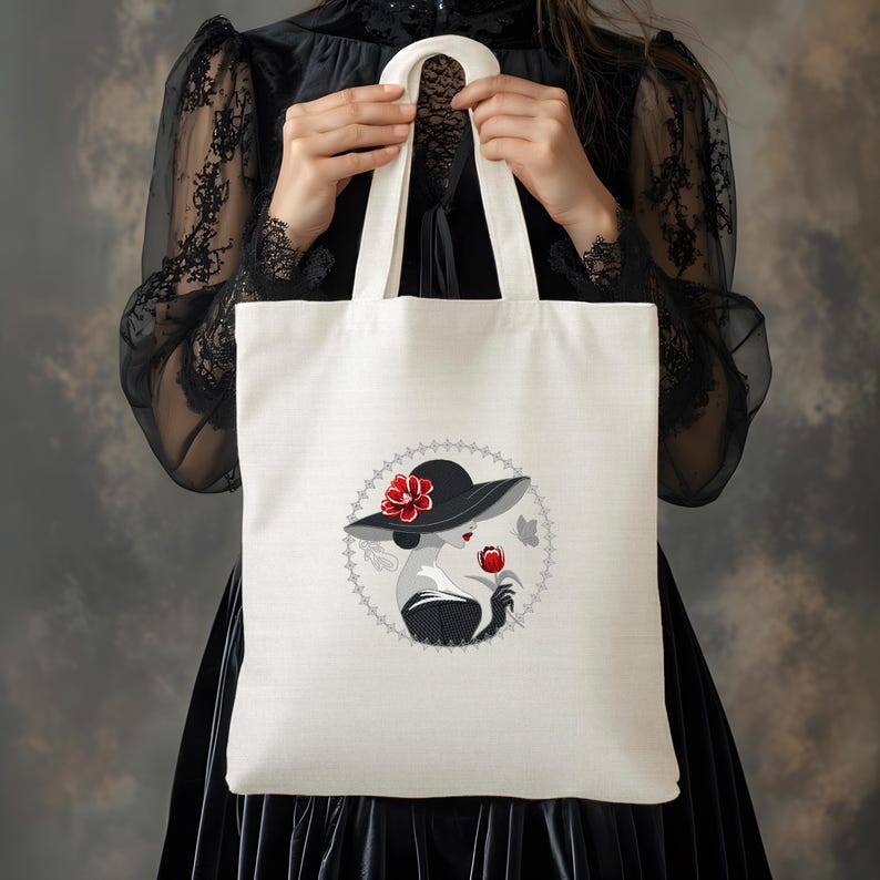 Lady in Hat Machine Embroidery Designs, Elegant Woman With Flower PES ...