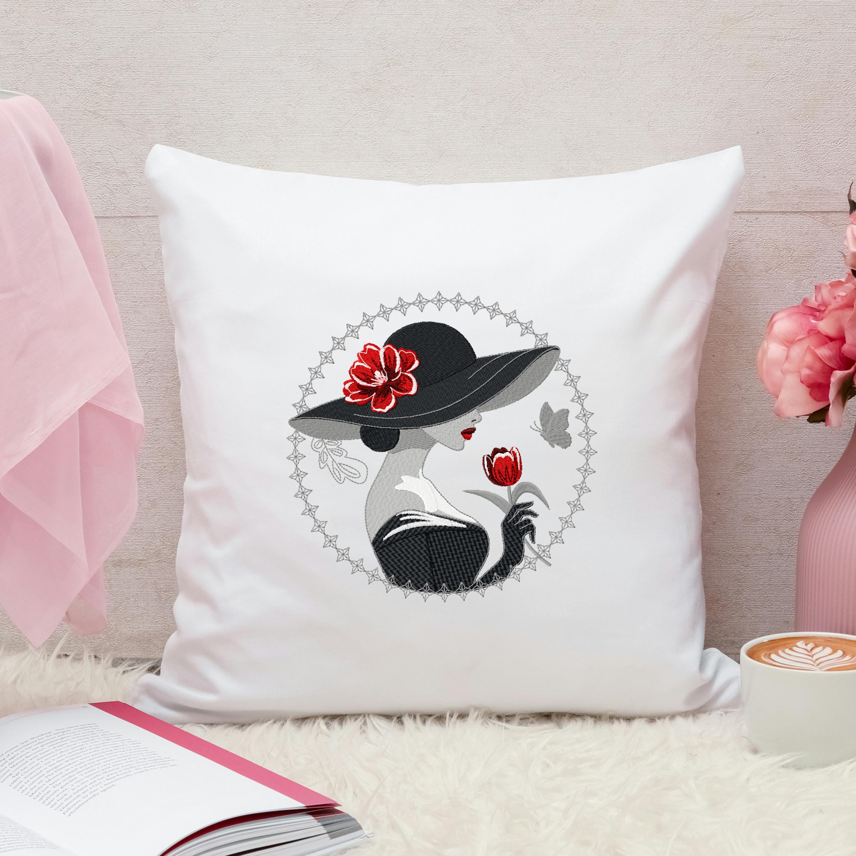 Elegant Woman Set Machine Embroidery Designs, Lady in Hat PES DST Files ...