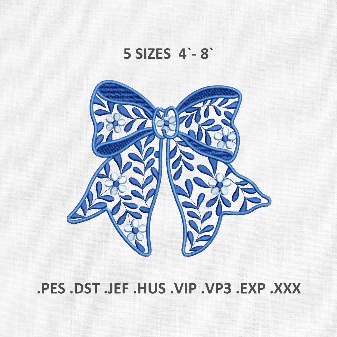 Chinoiserie Bow Machine Embroidery Design, Coquette Bow PES DST Files ...