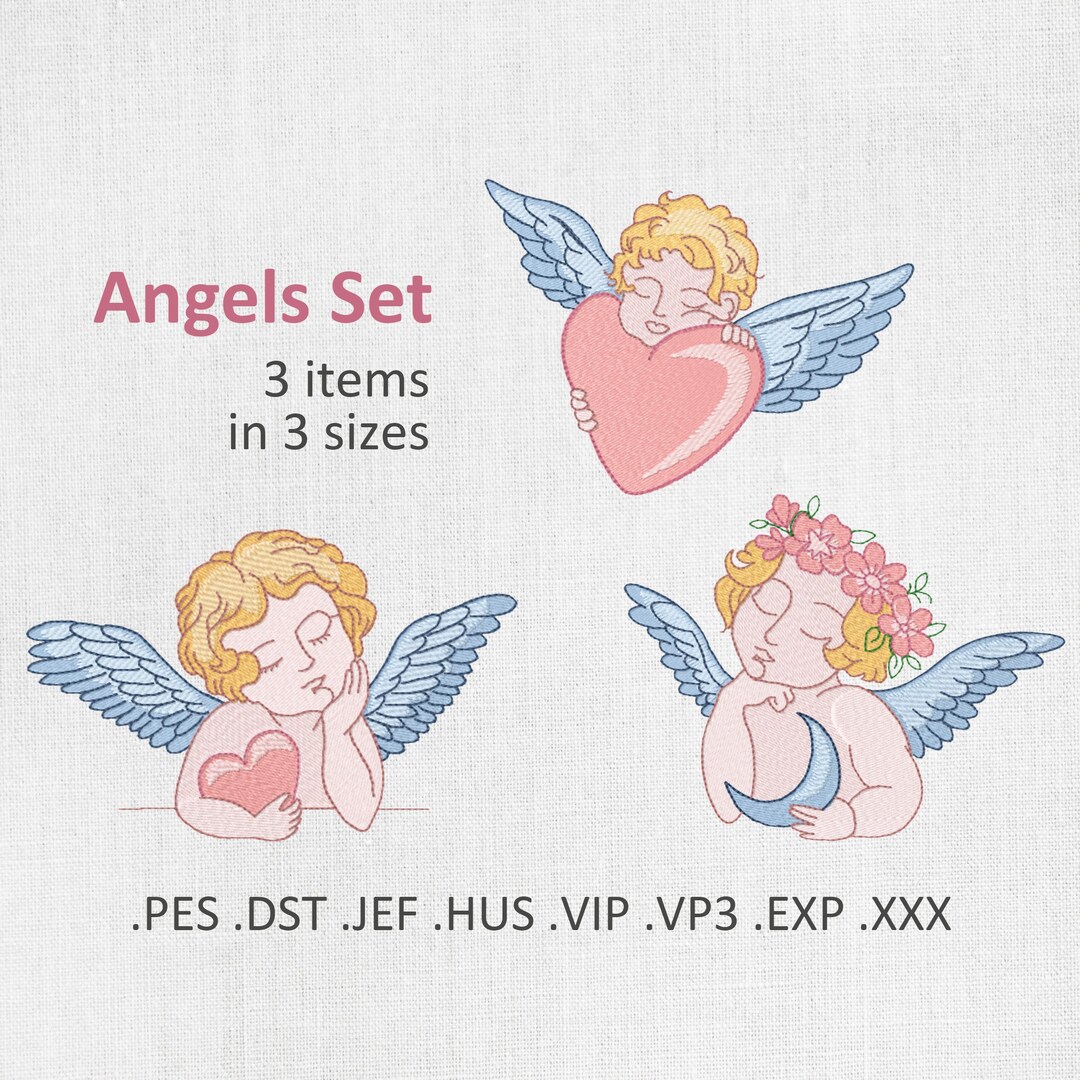 Cute Baby Angels Bundle 3 Machine Embroidery Designs, Embroidery Files ...