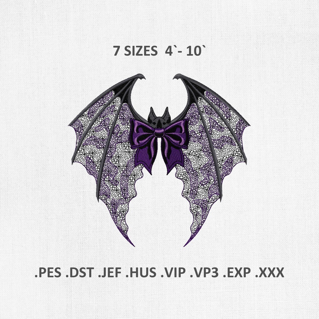 Halloween Bow With Bat Machine Embroidery Designs, Spooky Bow PES DST ...