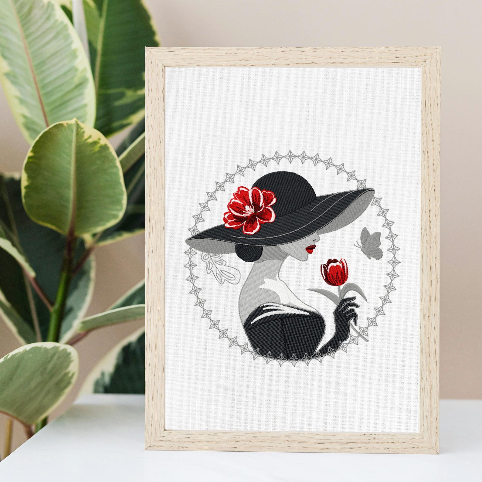Elegant Woman Set Machine Embroidery Designs, Lady in Hat PES DST Files ...