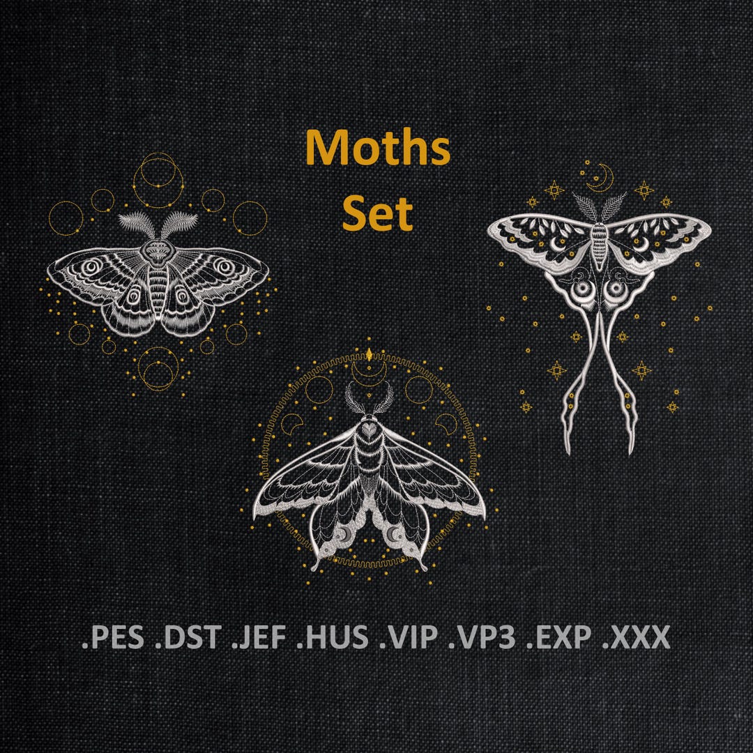 Lunar Moth Set Machine Embroidery Designs, Lace Butterfly PES DST Files ...