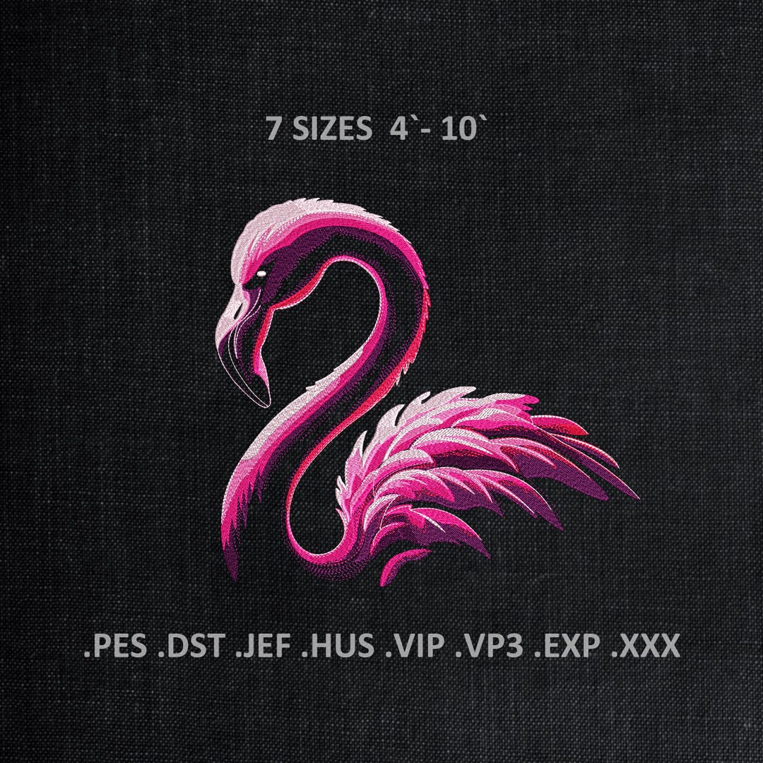 Pink Flamingo for Dark Fabric Machine Embroidery, Tropical Bird PES DST ...