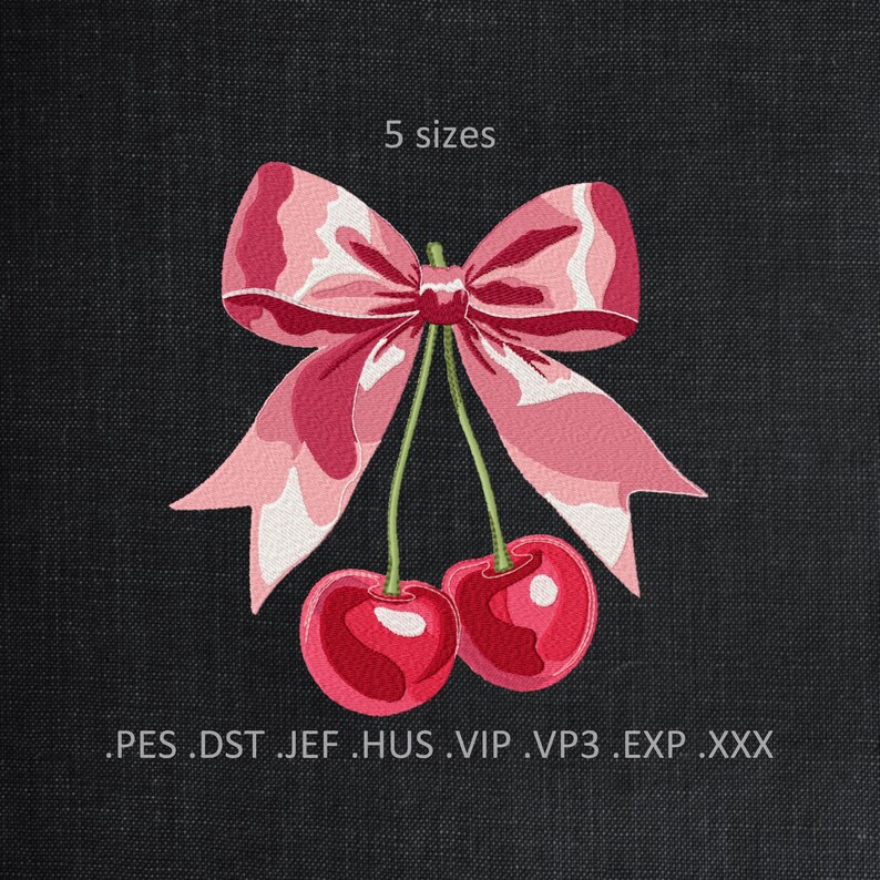 Cherries Bow Ribbon Machine Embroidery Designs, Coquette Pink Bow ...