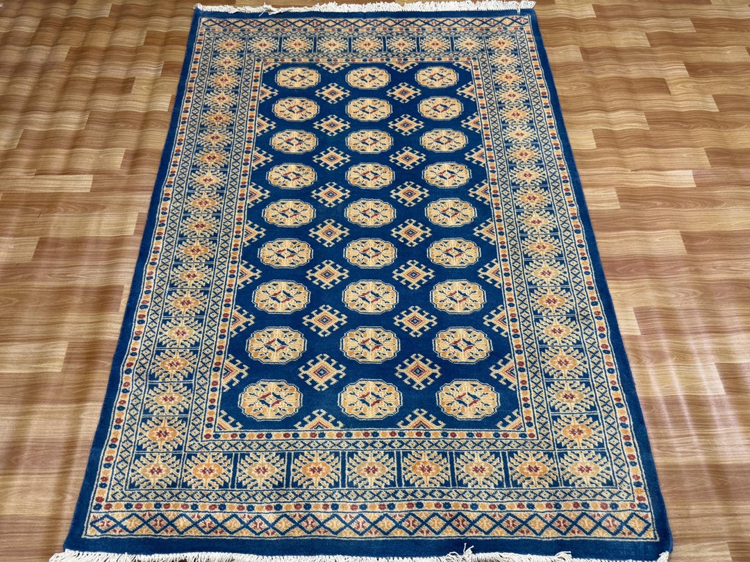 4x6 Navy Blue Bokhara Rug - Washable Rug - Kitchen Rug - Woolen Rug ...