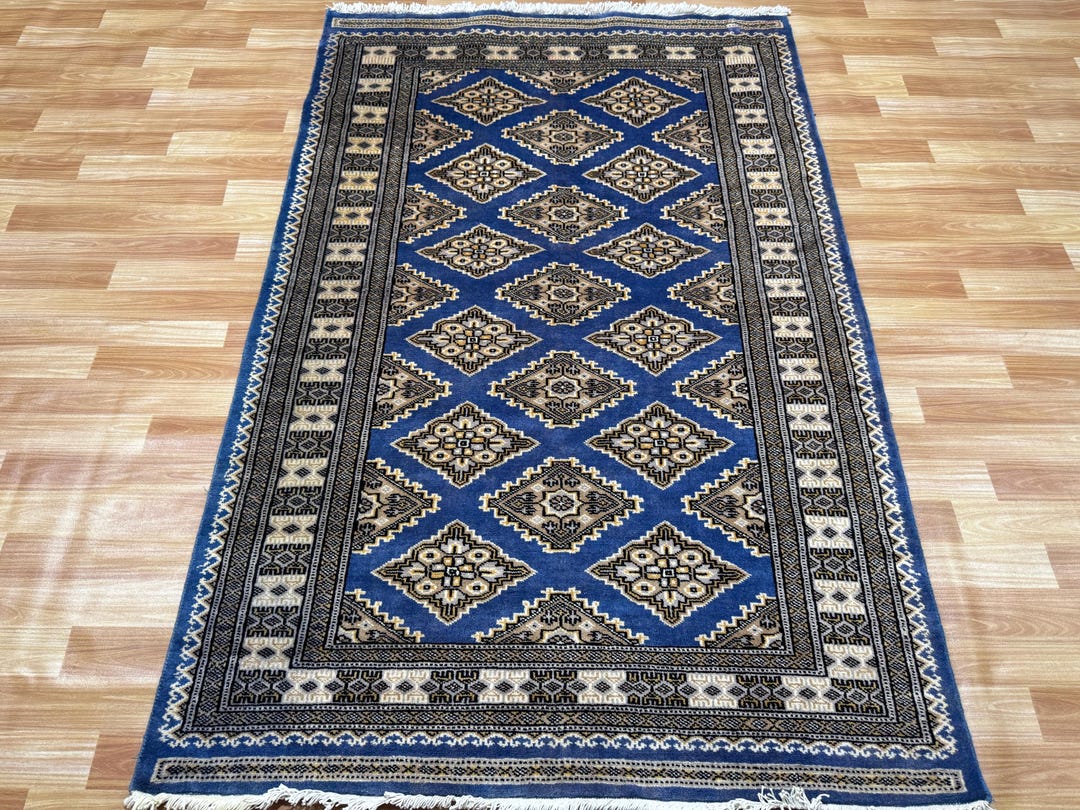 4x6 Denim Blue Color Bokhara Rug - Washable Rug - Kitchen Rug - Silk ...