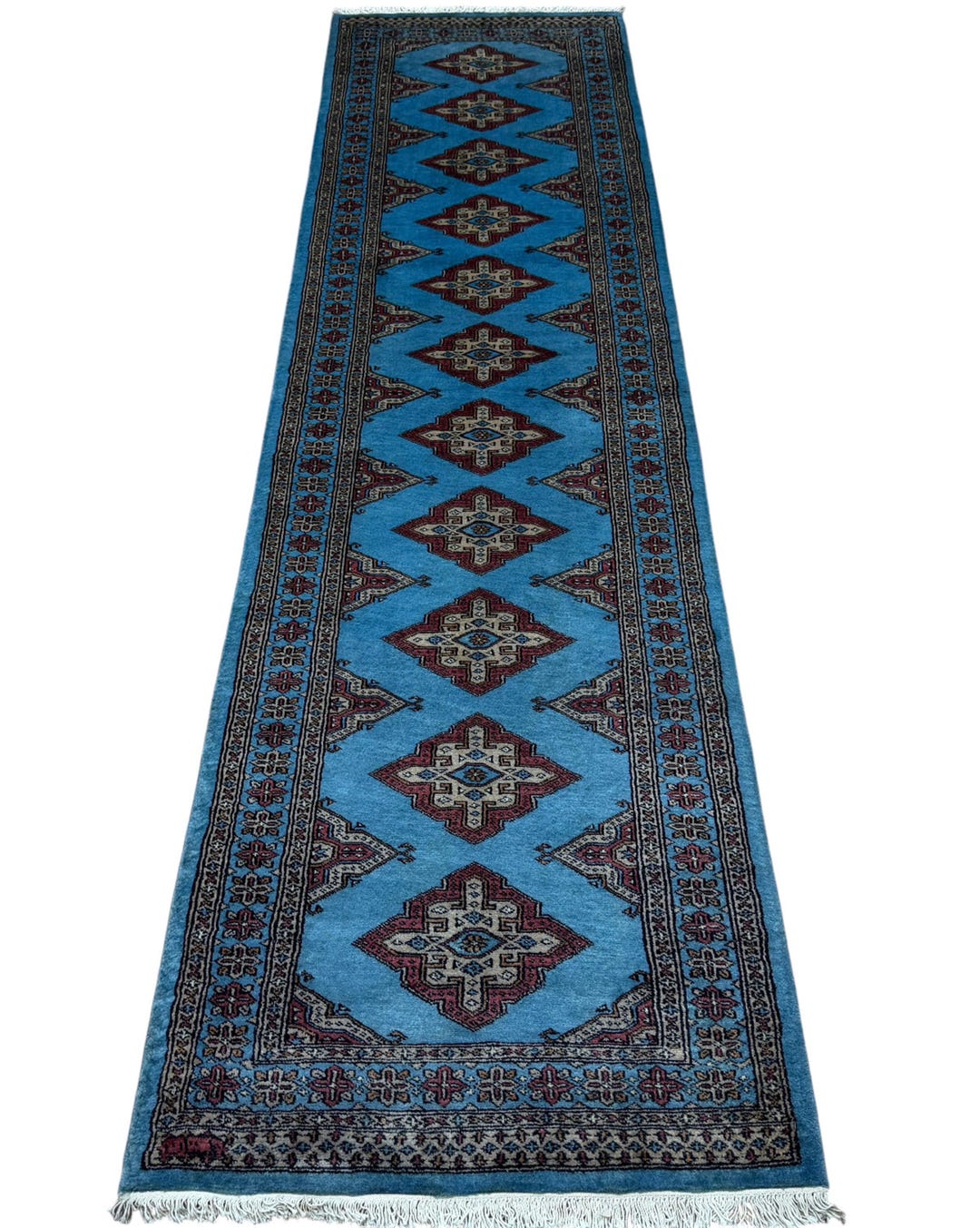 2.6x10 Sapphire Blue Color Bokhara Rug - Runner Rug - Hallway Rug ...