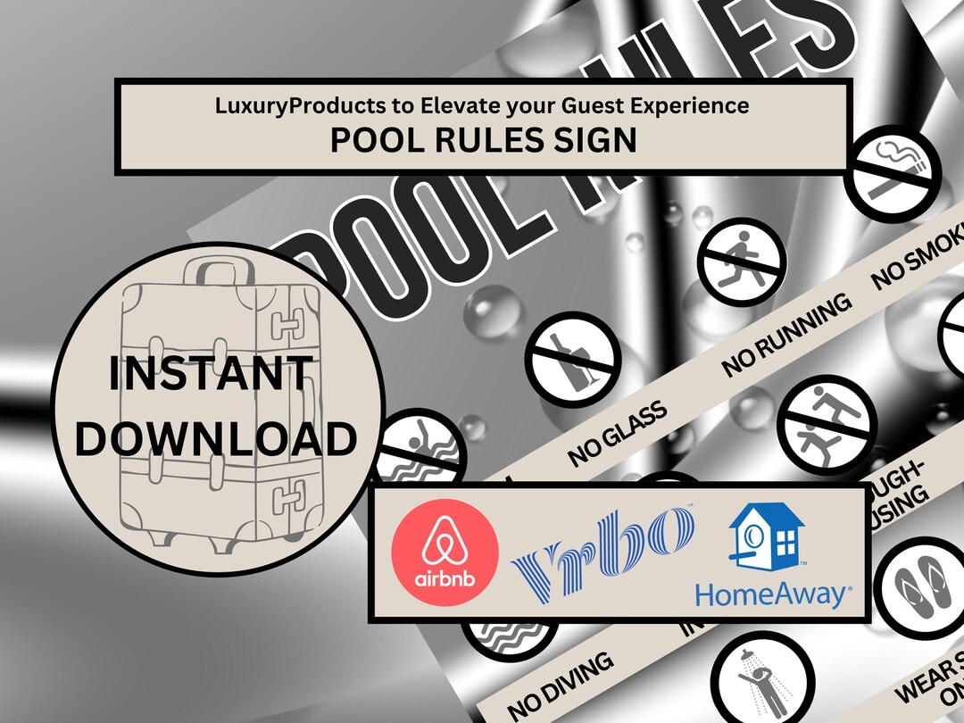 Airbnb Pool Rules Sign, Editable Airbnb Pool Rules Template Canva, Air ...