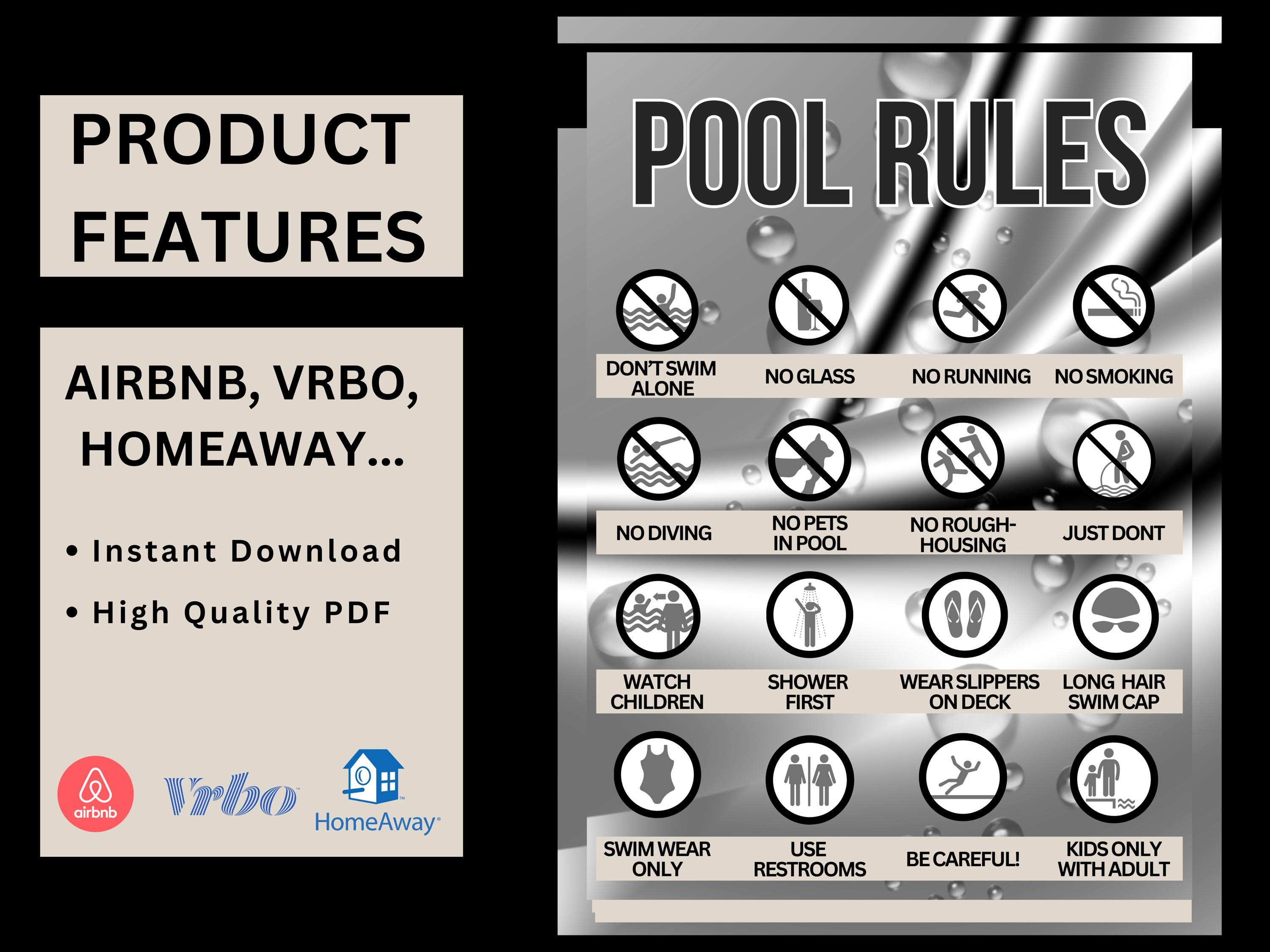 Airbnb Pool Rules Sign, Editable Airbnb Pool Rules Template Canva, Air ...