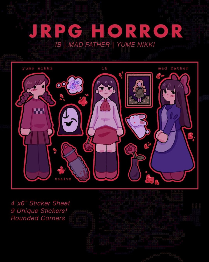 JRPG Horror Sticker Sheet | Ib Mad Father Yume Nikki | Madotsuki Aya ...