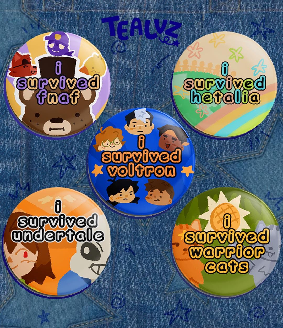 Nostalgia Fandom Buttons | FNAF Undertale Hetalia Voltron Warrior Cats ...