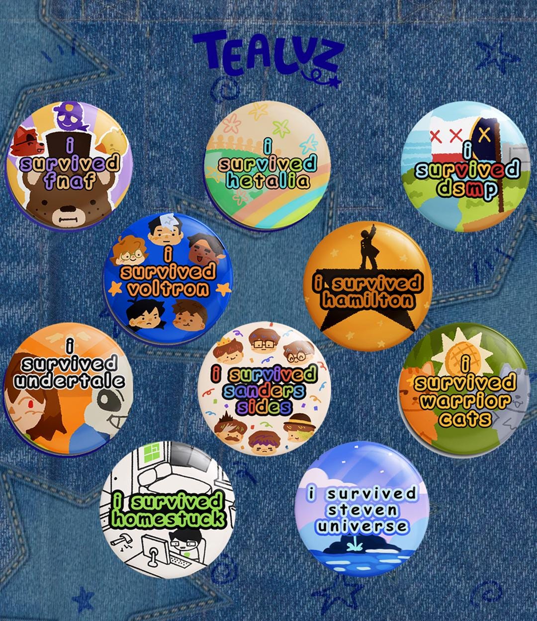 Nostalgia Fandom Buttons | FNAF Undertale Hetalia Voltron Warrior Cats ...