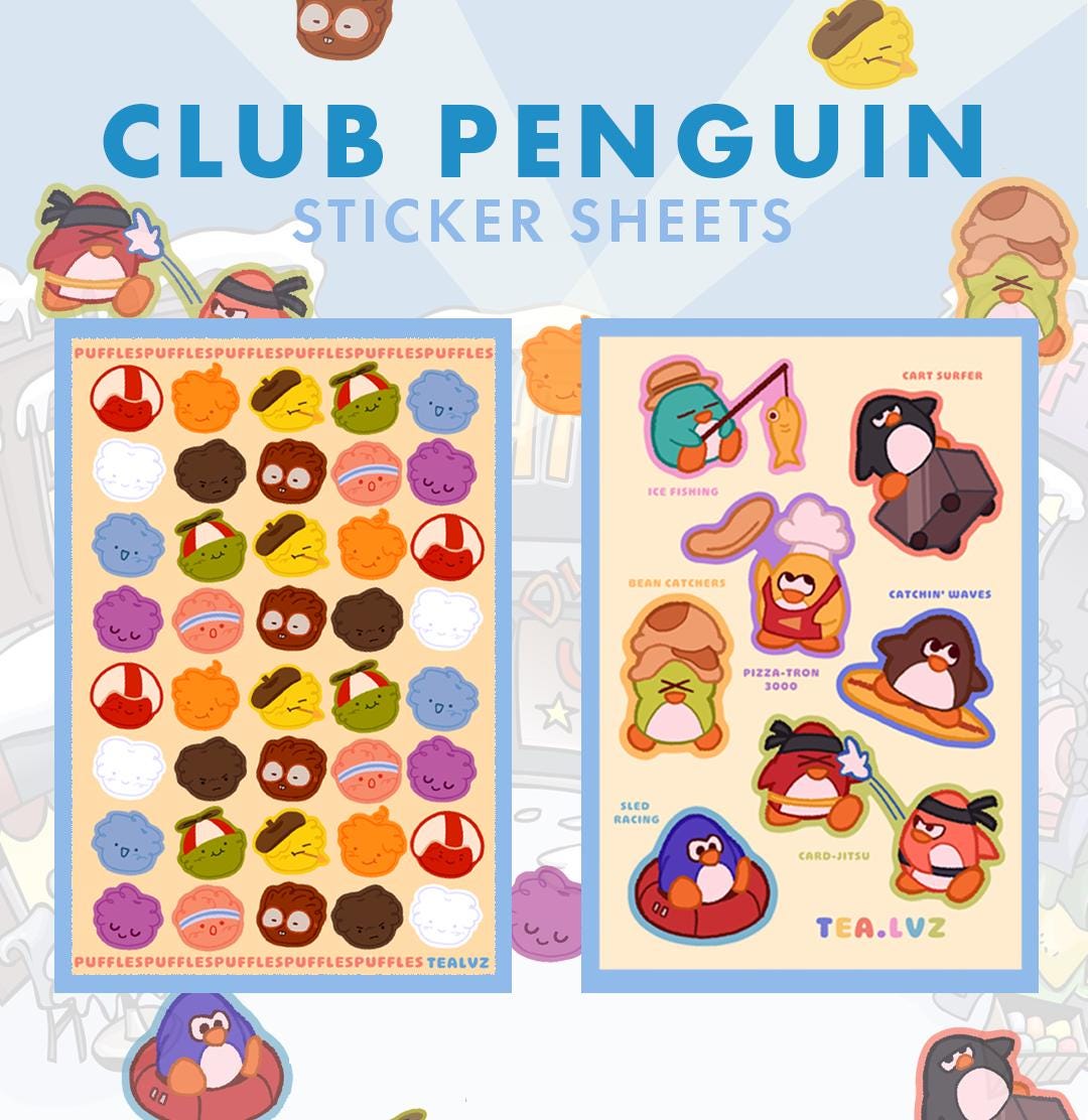 Club Penguin Sticker Sheet | Deco Puffles | Minigames | 4"x6" | Sticker ...