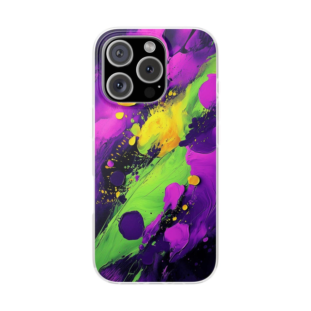 Paint Splatter Flexi Cases, Purple and Lime Soft Phone Case, iPhone ...