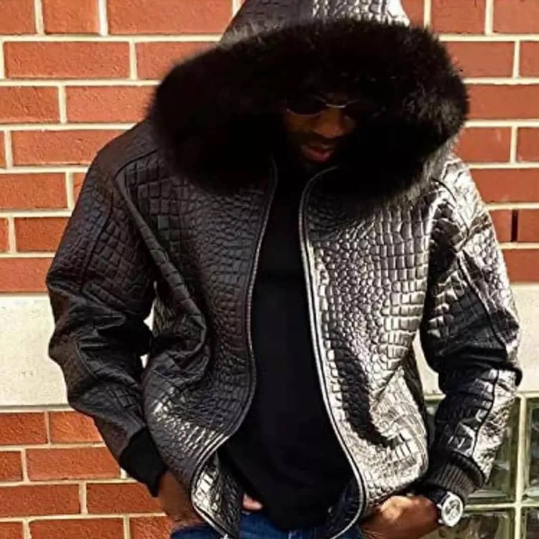 Custom Tailored Men’s Croc-embossed Sheepskin Leather Hoodie Jacket ...