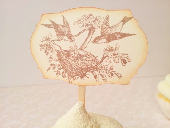 Items similar to Bird Nest Cupcake Toppers Bird Family Baby Shower ...