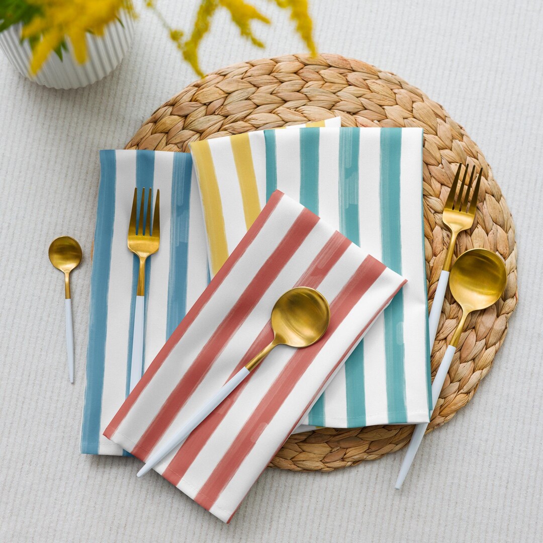 Set of 4 Hand-painted Stripe Cloth Napkins | Colorful Modern Table ...